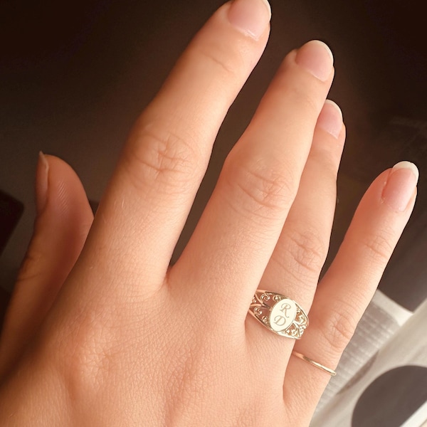 14K Gold Name Ring, Engraveable Initial Ring, Personalized Statement ...