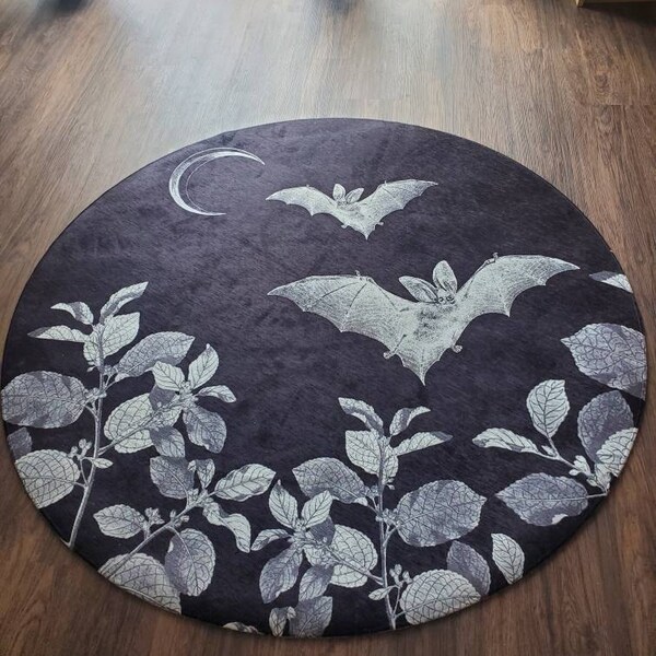 Gothic Bats Rug Round Bat Rug Round Gothic Rug Witchy Round Rug Dark ...