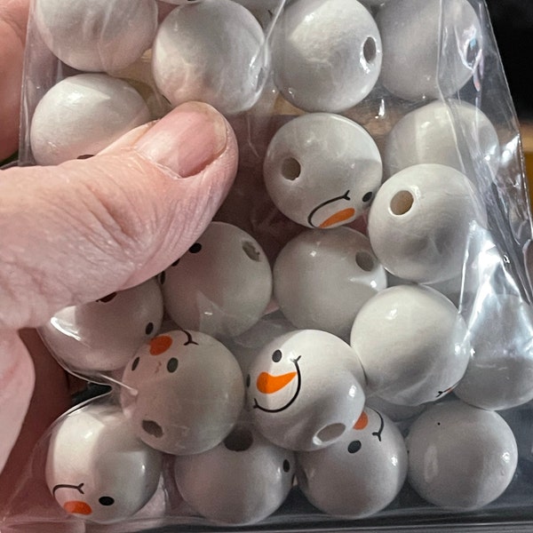 Snowman Beads for Christmas, Painted Wood Beads for Macrame, Snow Beads ...