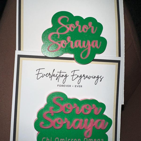 Soror Name Pin, Golden Soror, Soror Name Badge, Pink and Green Lapel ...