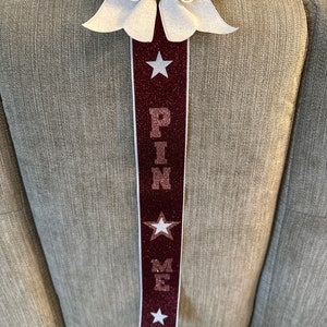 Pin Me Cheer Competition Tag Ribbons, Customizable Glitter Colors Add ...