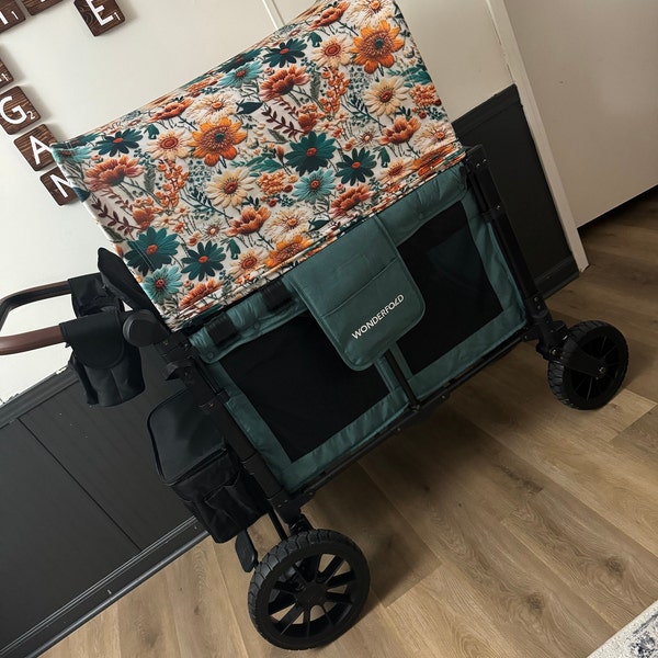 Custom Floral Teal Embroidery UV50+ Wonderfold Wagon Canopy or Seat ...