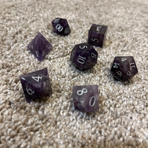 Natural Amethyst Dice Set| Gemstone D20 D&D Dice Set| Dungeons and ...