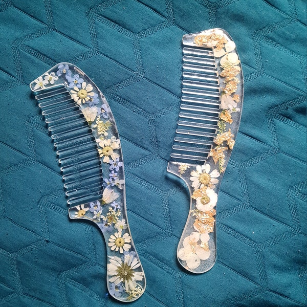 Handmade Decorative Resin Hair Comb With Real Dried Handpicked Flowers ...