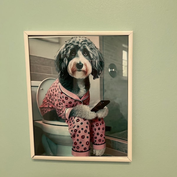 White Cream Cockapoo on Toilet Print Cockerpoo Sitting on Loo Funny Dog ...