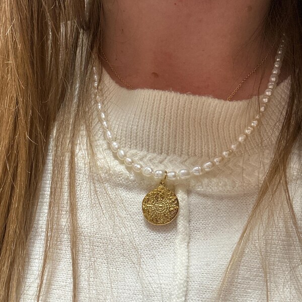 Half Pearl Half Silver Necklace, Half Pearl Half Chain Necklace, Pearl ...