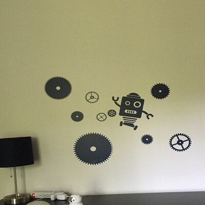 Robot and Gears Decal Set Gears Wall Decal Robot Wall Sticker Boy ...