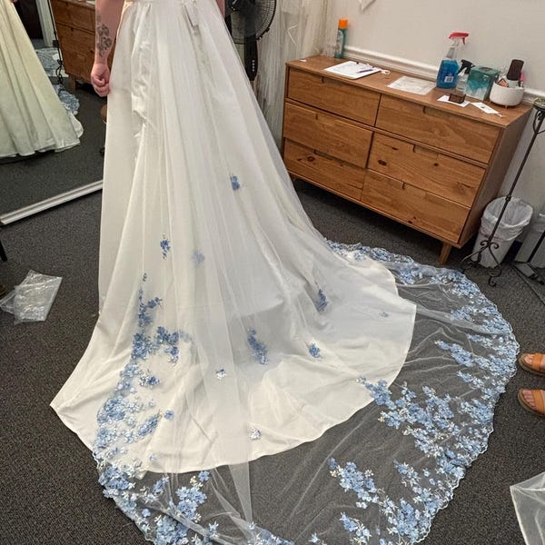 Bridal Cape With Fairy Blue Lace Floral, Blue Flower Wedding Cape, Soft ...