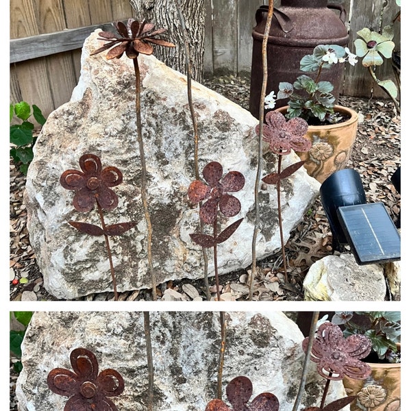 Set of 4 Cut Iron Metal Small Flower Picks Garden Stake Yard Lawn ...