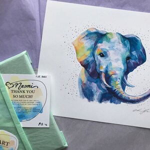 Watercolor African Elephant Greeting Card Hand Painted Print Blank Card ...