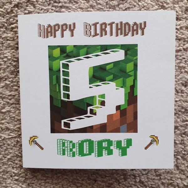 Personalised MINECRAFT BIRTHDAY CARD - Handmade Children's Happy ...