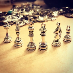 6 Silver Chess Piece Charms, Game Charm, Alice in Wonderland Ships ...