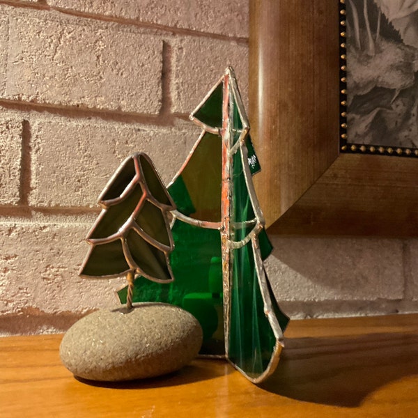 Stained Glass Tree on Rock Stand, Pine Tree Stained Glass, Nature Lover ...