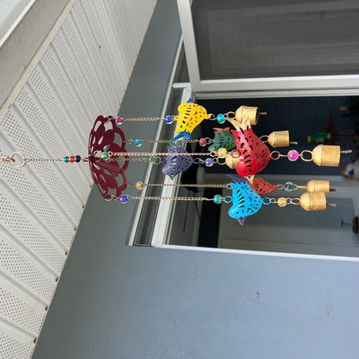 Carousel of Colorful Birds Wind Chime Wrought Iron, Hand Painted ...