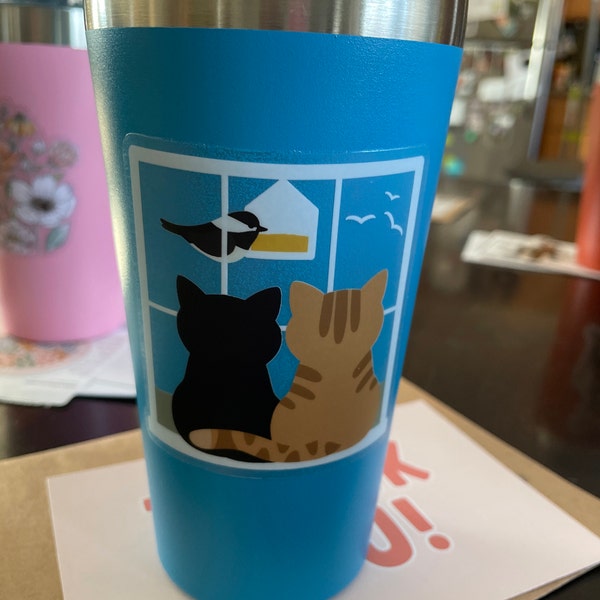 Bird Watching Cats Vinyl Sticker, Cute Laptop Decal - Etsy