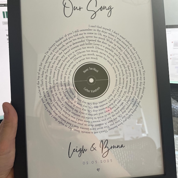 Personalised Vinyl Lyric Anniversary Wedding Print Frame & Gift | Our ...