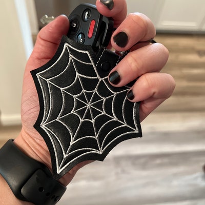 Spider Web Heart Embroidered Faux Leather Keychain - Etsy