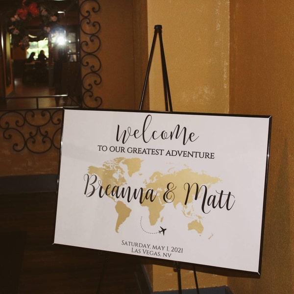 Custom Gold World Map Welcome Sign: Travel Theme Wedding (printable) - Etsy