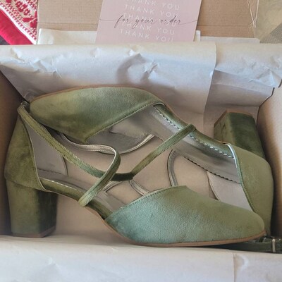 Sage Green Velvet Wedding Shoes, Velvet Heels, Bridal Shoes, Green ...