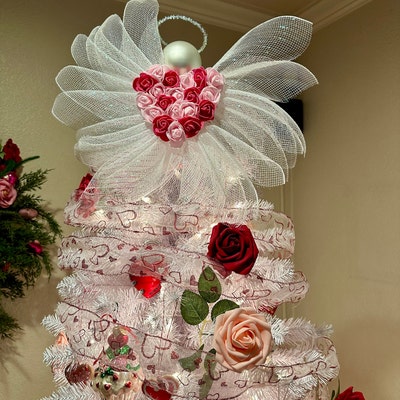 Deco Mesh Angel Tree Topper Ornament Silver Wreath Elegant Wreath ...