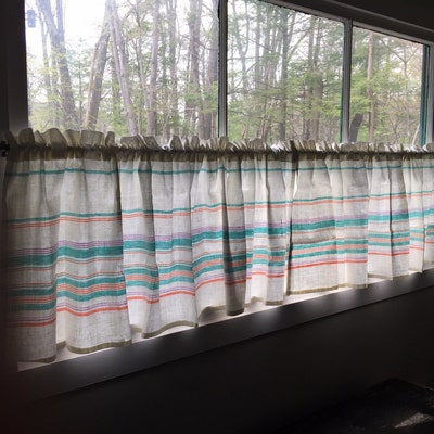 Embroidered Angel and Flowers, White Cotton Curtain, Rustic Valance 32 ...