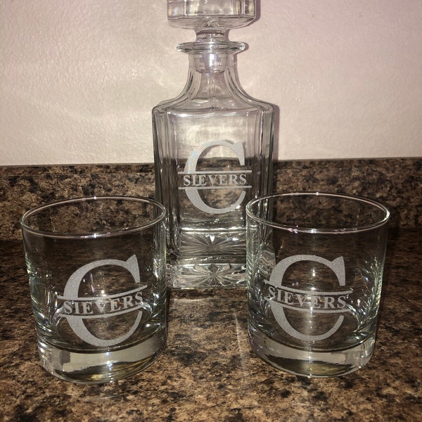 Whiskey Decanter Set, Personalized Split Letter Monogram Set, Initials ...