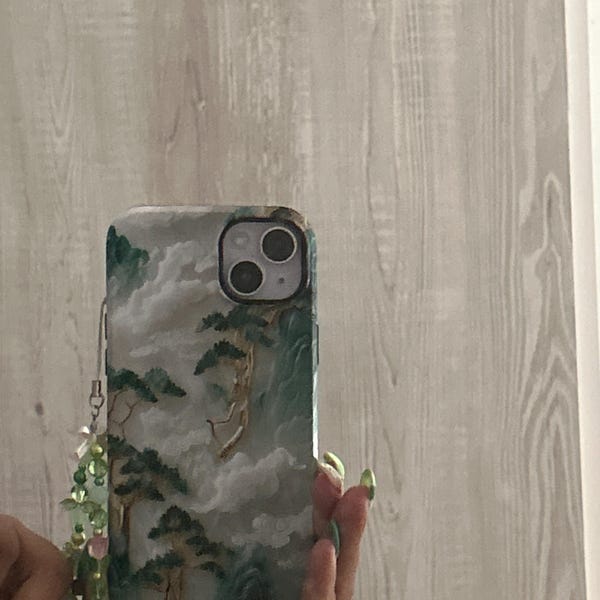 Magsafe Asian Chinese Embroidery Phone Case Green Landscape Tough Phone ...