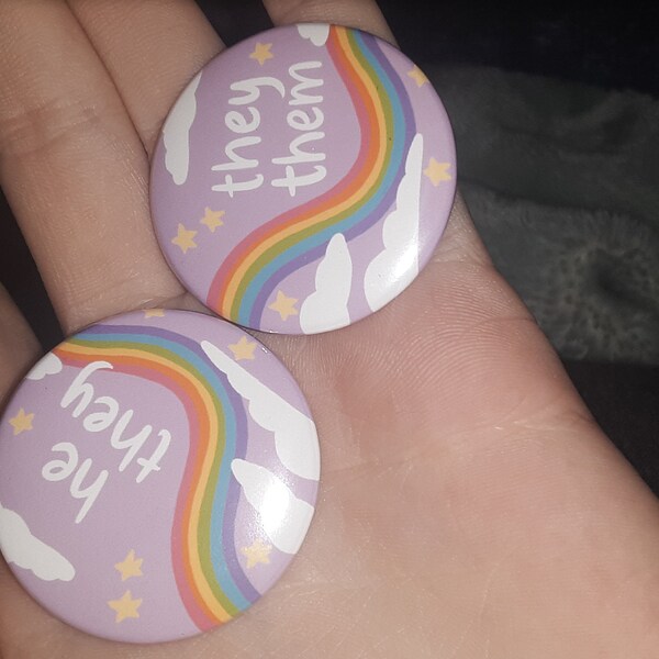 Pastel Pronoun Pins! Kawaii Aesthetic Pin Buttons - They/them, He/they ...