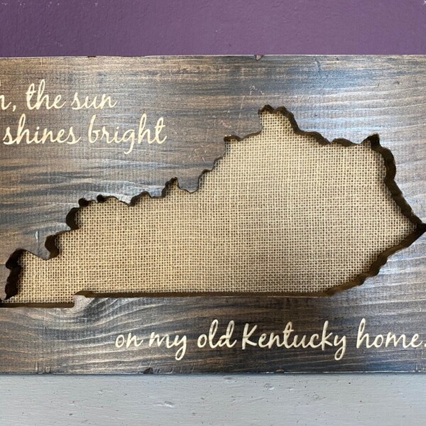 Rustic Kentucky State Burlap Sign, Engraved Wood Decor - Etsy