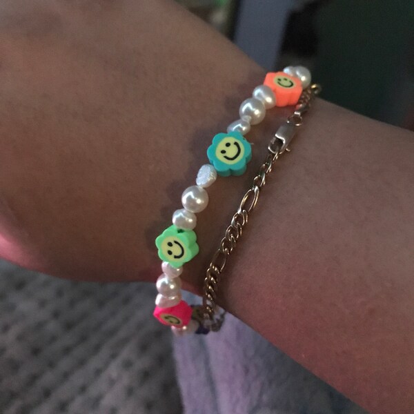 Flower Beaded Bracelet Adjustable Beaded Bracelet - Etsy