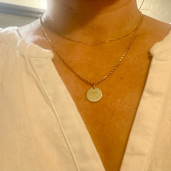 10k Solid Gold Flat Disc Pendant Engravable Necklace With 10k Solid ...