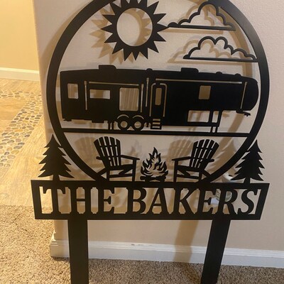 Happy Campers Yard Sign, Camping Sign, Camper Decor, RV Decor, Family Name Sign, Anniversary ...