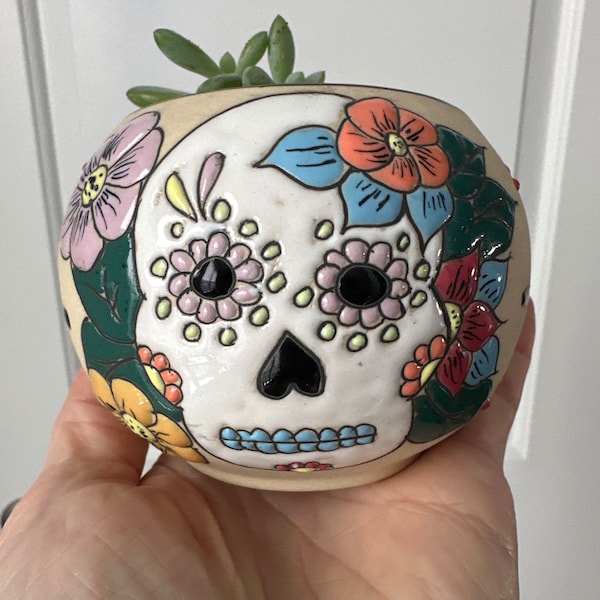 Sugar Skull Planter Pot, Calavera Planter, Calavera Skull, Mexican ...