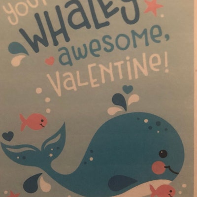 PRINTABLE Valentine Cards Kids Whale Valentines Classroom Valentines ...