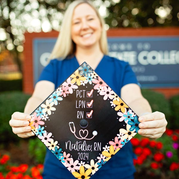 Custom alphabet Border Graduation Cap Topper, Teacher Graduation Cap ...