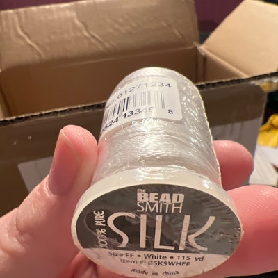 100% SILK Pearl String Thread White Size E 0.5 Oz Spool 200 Yards ...