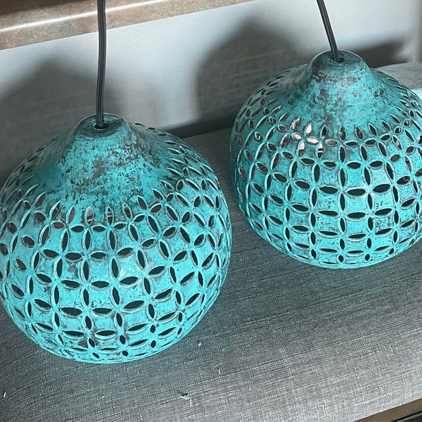 Oxidized Dome Copper Pendant Light - Hand Carved Copper Kitchen Island ...