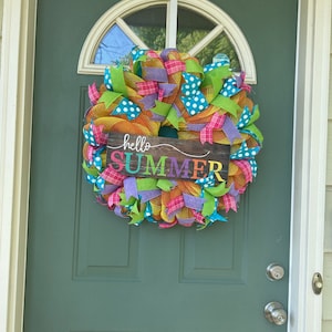 Hello Summer Wreath, Summer Wreath, Front Door Wreath, Colorful Summer ...
