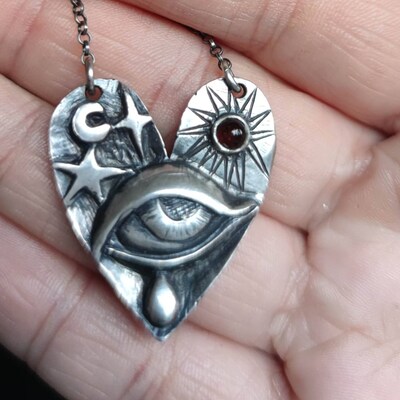 Crying Moon Necklace, Sad Mr Moon Sterling Silver Pendant. Celestial ...