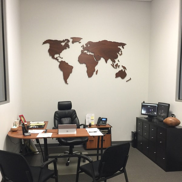 3D Wooden World Map XL With Engraved Country Borders, Floating on the ...