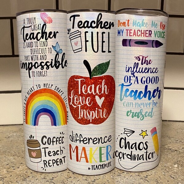20 Oz Skinny Tumbler Rainbow Glitter Teacher Tumbler, Teach Love ...