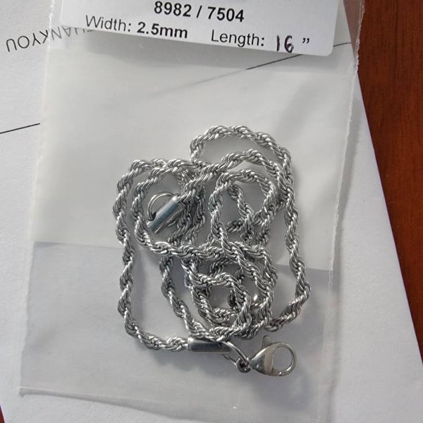 Stainless Steel Silver Rope Chain Waterproof Bracelet Necklace for Men ...