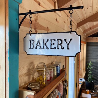 Metal Bakery Sign With Hanging Display Bar Farmhouse Black - Etsy