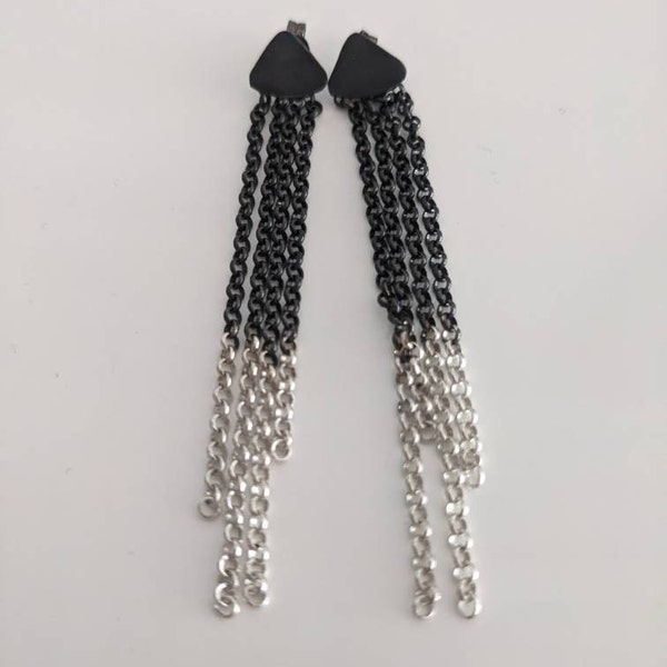 Chain Waterfall Earrings, Long Tassel Chain Earrings, Dangling Oxidised ...