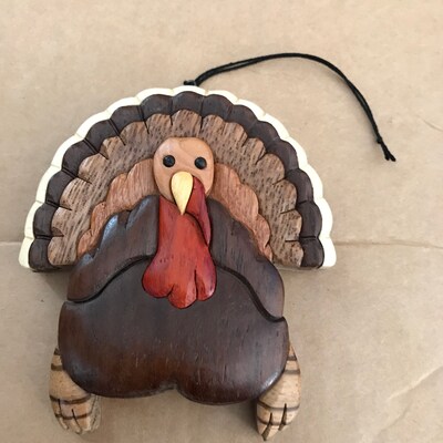 Turkey Christmas Ornament or Magnet, Handmade Wildlife Intarsia Wood ...