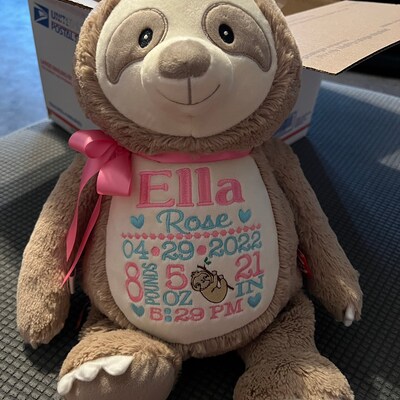 Personalized Stuffed Sloth, Personalized Baby Gift,birth Announcement ...