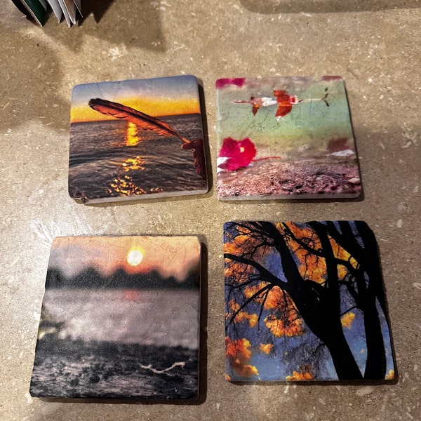 Photo Personalized Tumbled Stone Coaster Set of 4 for Family, Wedding ...
