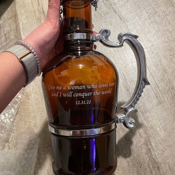 Five (5) Custom Beer Growlers With Flip Top **HAND ENGRAVED** Groomsmen ...