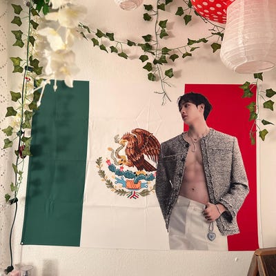 Ateez Mingi Pink Hair America Flag Banner, Ateez Mingi Kpop Flag ...