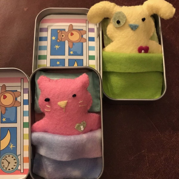 Kitty and Puppy Tin Play Sets Felt Sewing Pattern Toy - Cat - Dog ...